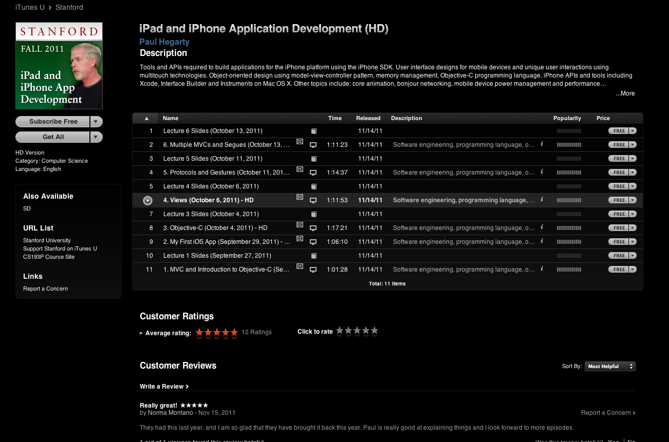 Stanford's Free Developing Apps for iPhone and iPad