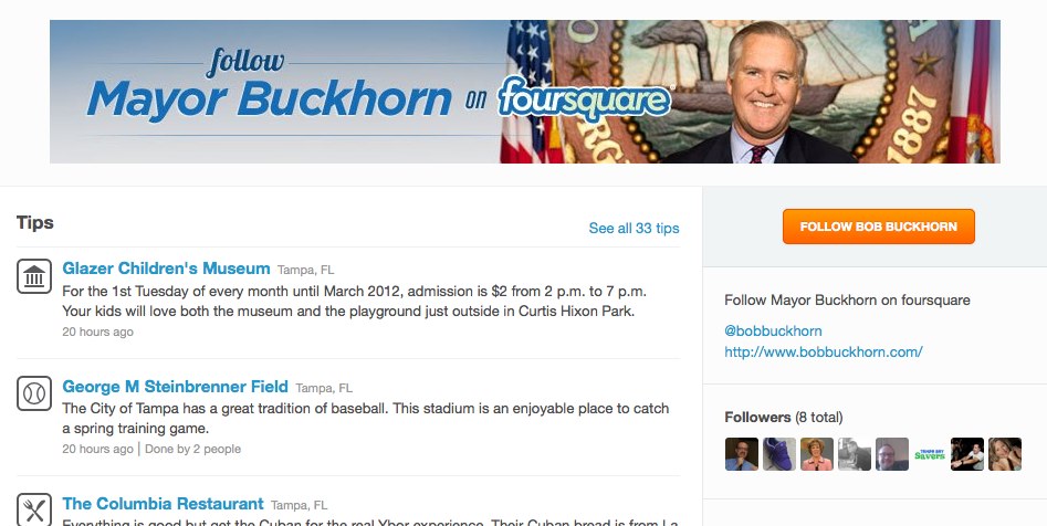 Tampa Mayor uses foursquare to Help you Tour his City