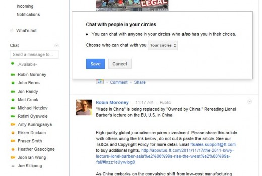 Manage Google+ Contacts on Chat