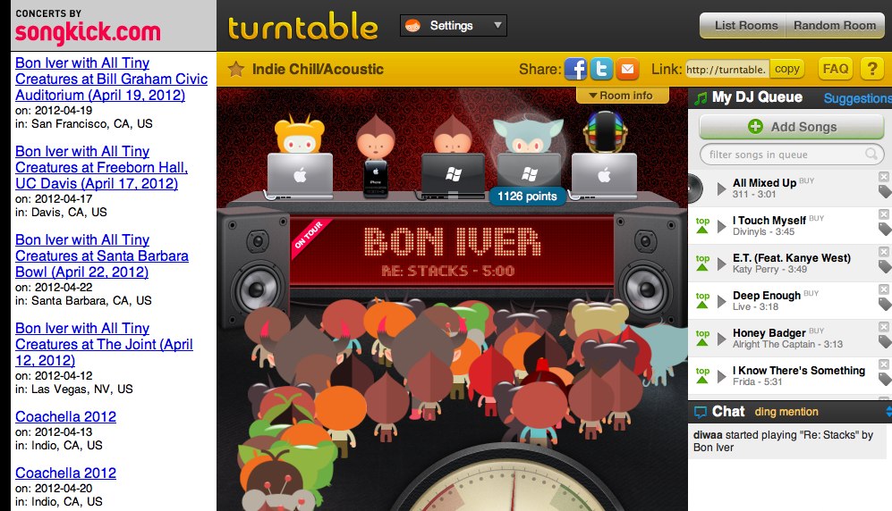Turntable.fm Extended for Chrome Shows You Concert Listings