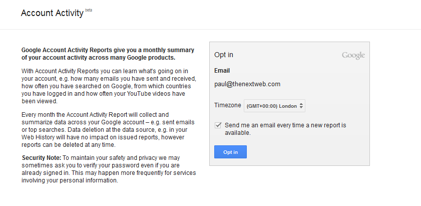 Google Launches 'Account Activity' Dashboard