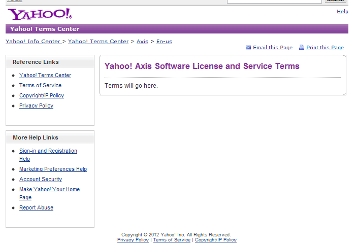 D'oh Someone Forgot to Publish the Yahoo Axis Terms and Conditions