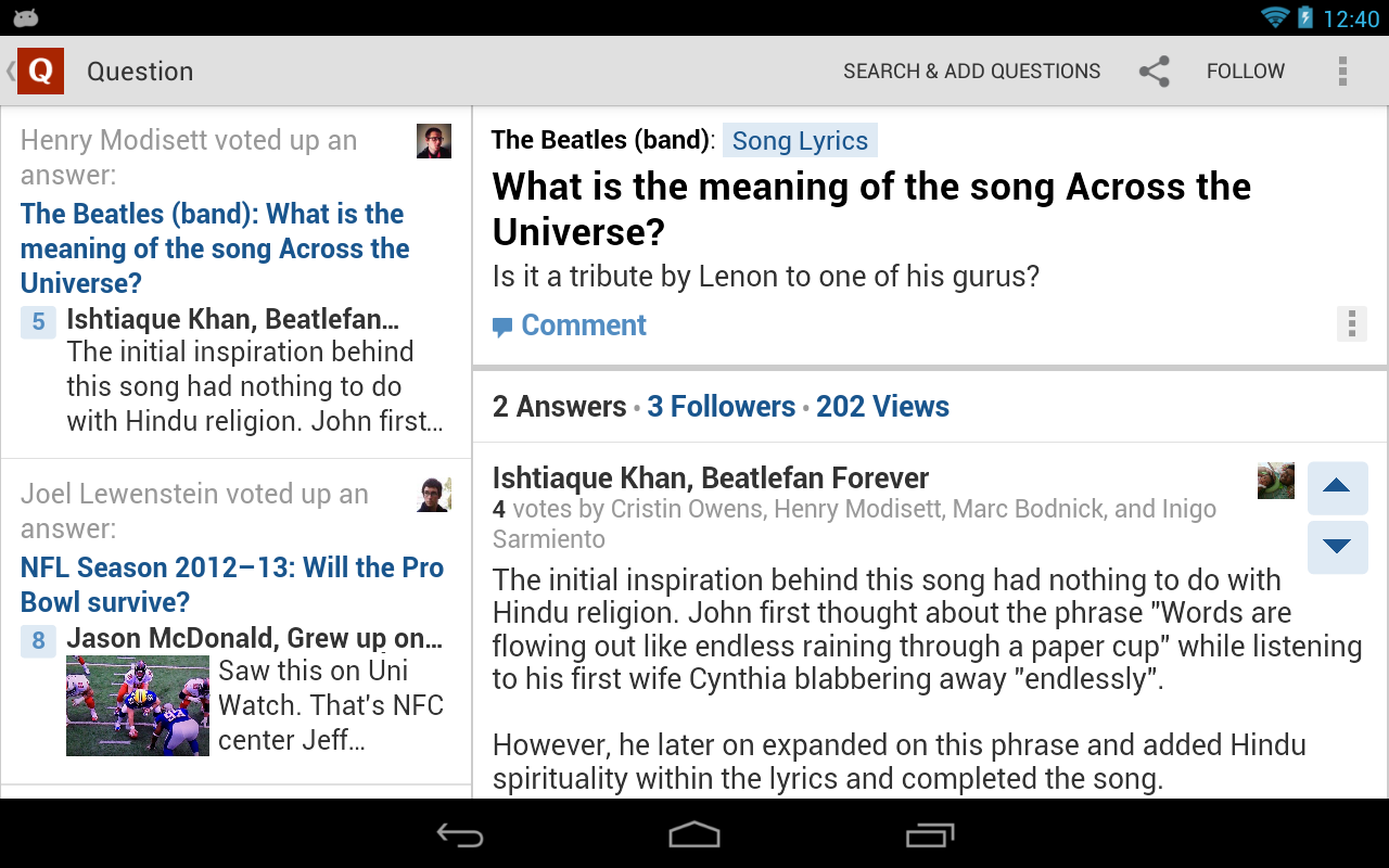 Quora Version 1.1 for Android is Out