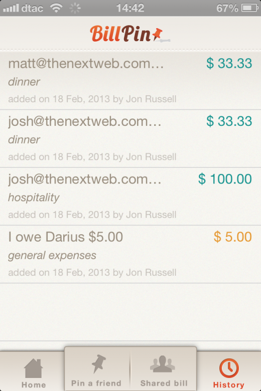 BillPin Splits Bills and Keeps Track of Who Owes What