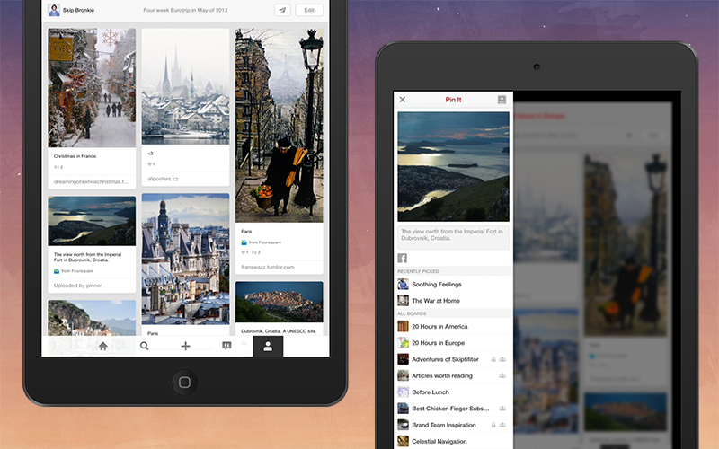 Pinterest Redesigns its iPad App for iOS 7