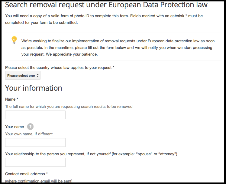 Google Lets EU Users Request for Link Removals Via Online Form