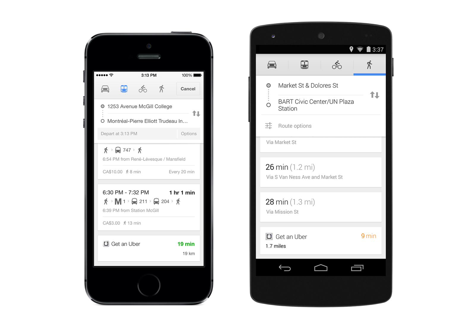 Google Maps for iOS and Android gets Uber Transit Option