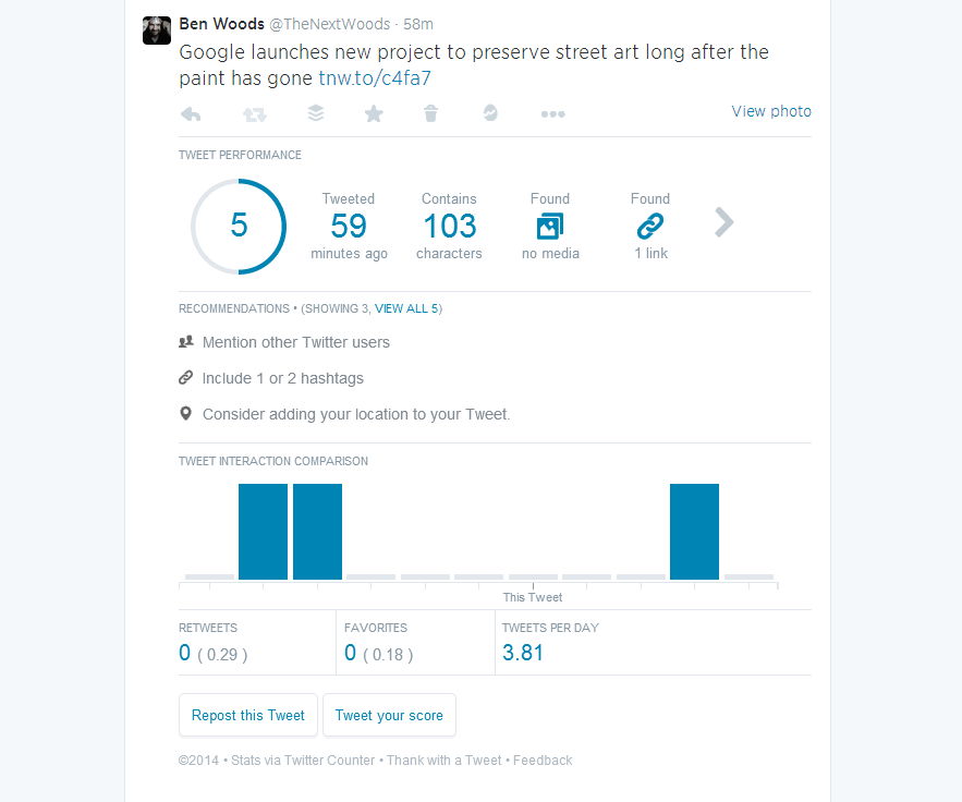 Twitter Counter Plug-in Recommends How to Improve Tweets