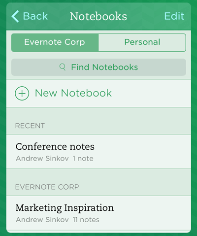 Evernote updates Notebook and Business Card features