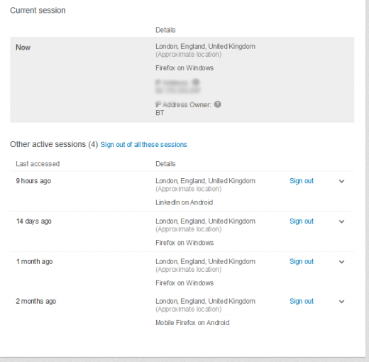 LinkedIn Shows You Devices You're Signed in On