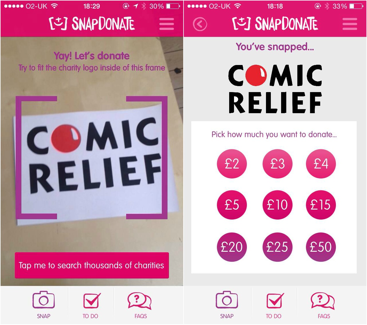 SnapDonate lets you give to charities just by taking photos of their logos