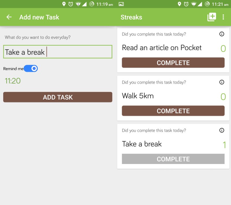 Streaks for Android helps you stick with your new habits