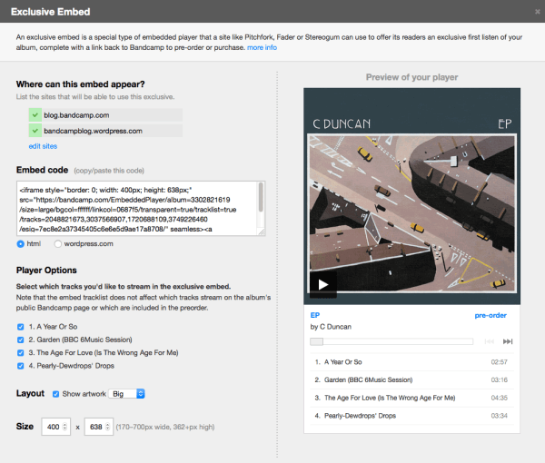 Bandcamp’s exclusive embeds let artists activate streaming on specific ...