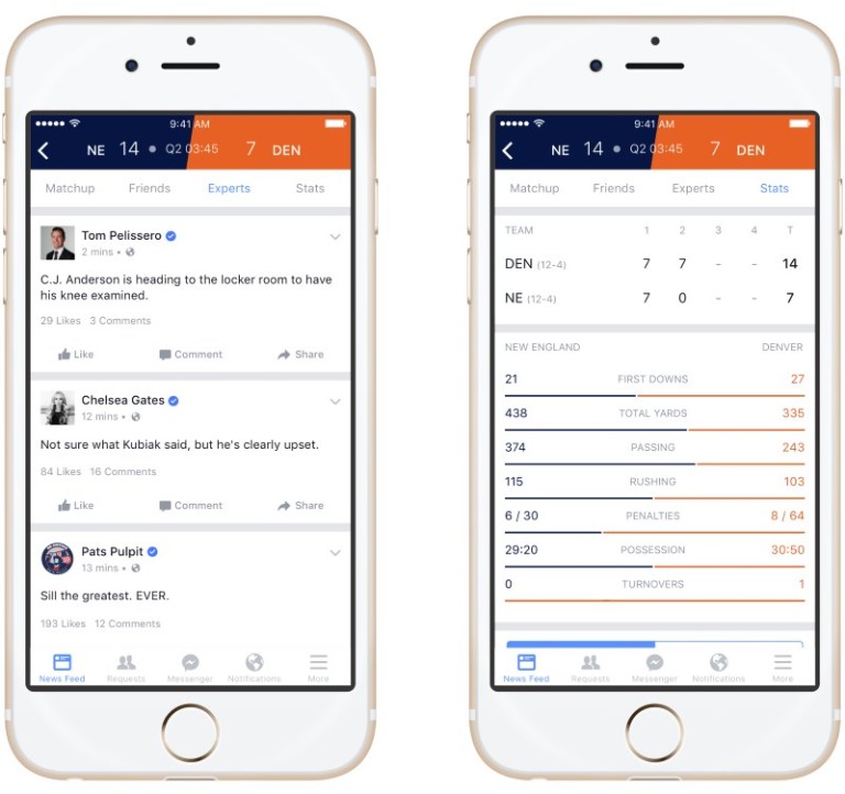 Facebook now displays live sports updates and stats