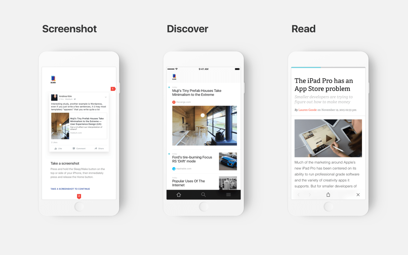 SCRN lets you save articles for later by taking screenshots