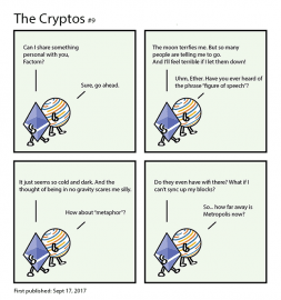 The Cryptos is a witty comic strip that pokes fun at cryptocurrencies