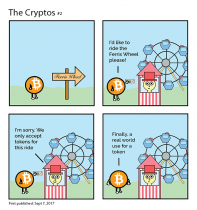 The Cryptos is a witty comic strip that pokes fun at cryptocurrencies
