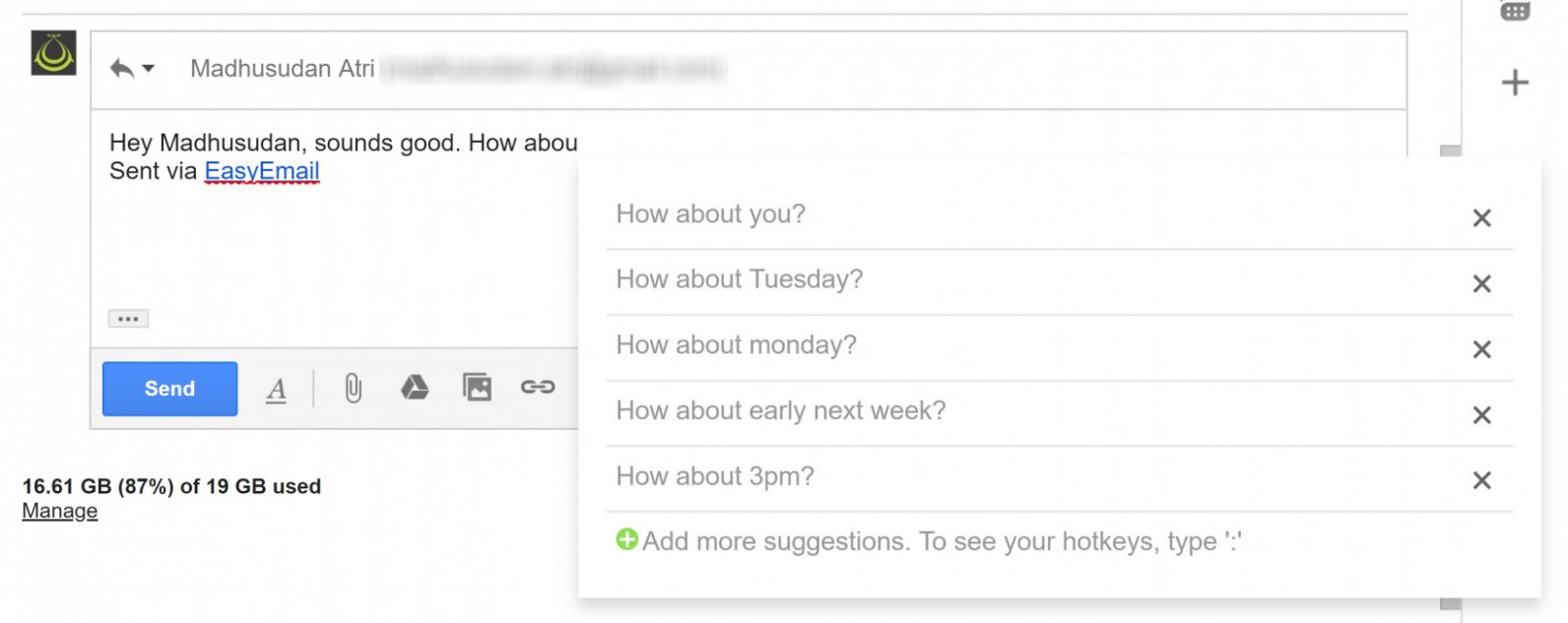 EasyEmail uses AI to autosuggest sentences as you write replies in Gmail