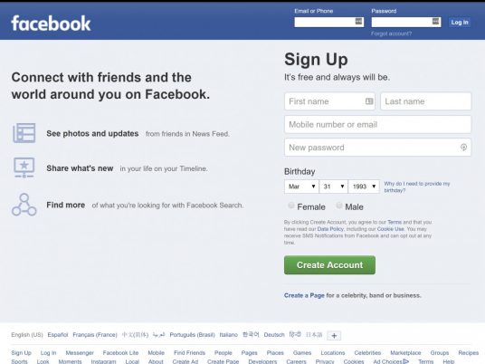 A look at Facebook.com’s homepage over the last 15 years