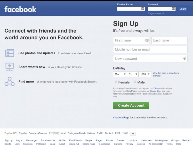 A look at Facebook.com’s homepage over the last 15 years