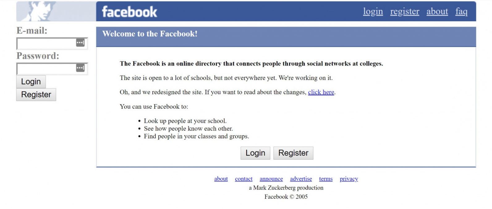 A look at Facebook.com’s homepage over the last 15 years