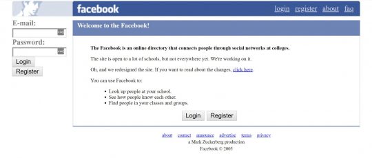 A look at Facebook.com’s homepage over the last 15 years