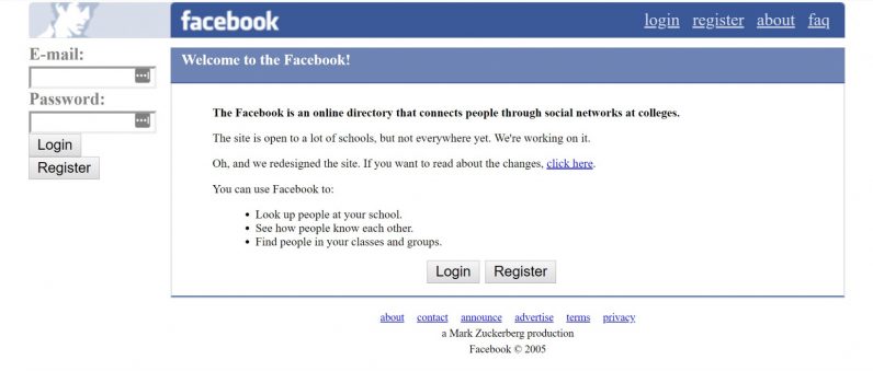 A look at Facebook.com’s homepage over the last 15 years