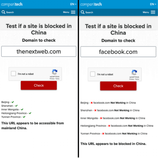This tool lets you check if a website is blocked in China