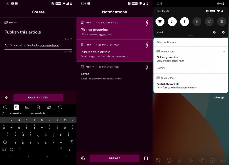 Pinnit turns your to-dos into persistent Android notifications you can't ignore