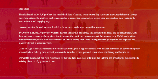 TikTok-owner Bytedance shuts down its Vigo short video app