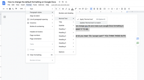 How to change the default text formatting on Google Docs