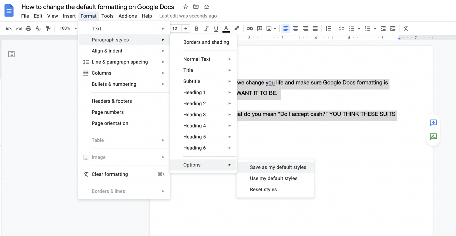 How To Change The Default Text Formatting On Google Docs